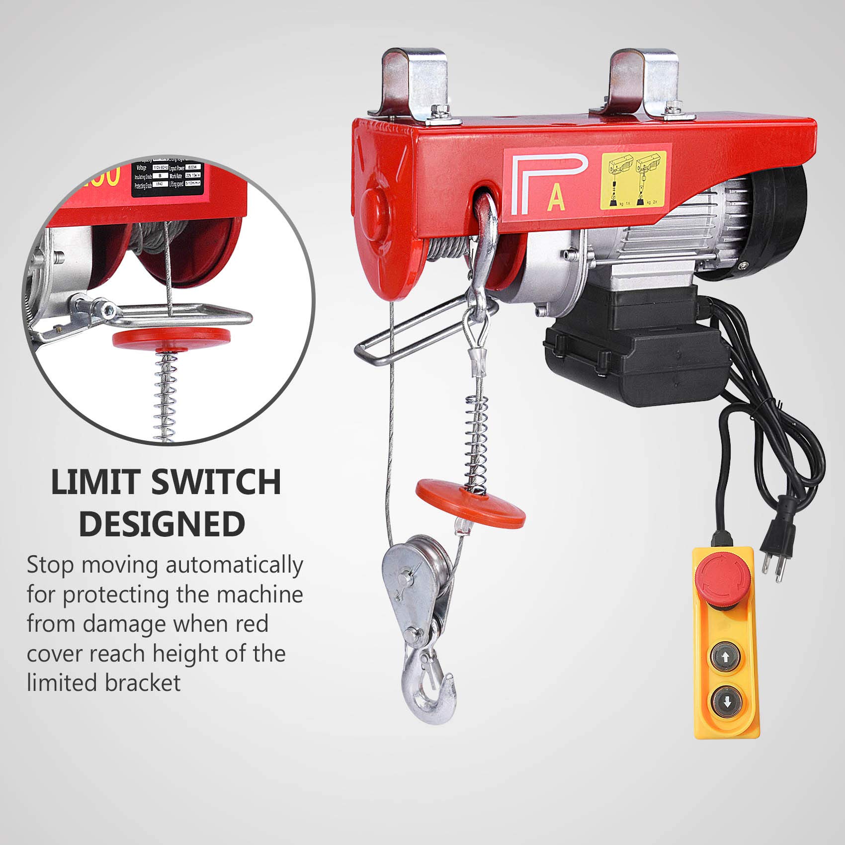 Oswerpon 500 lbs Lift Electric Hoist, Wire Remote Control Power ...