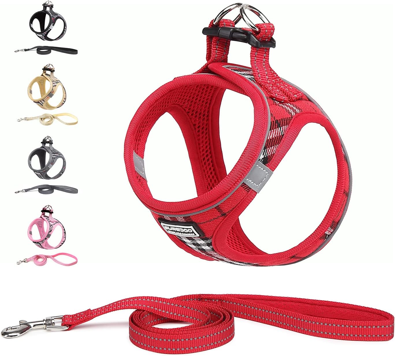 Small Dog Harness and Lead Set - Plaid Soft Mesh Harness for Puppy ...