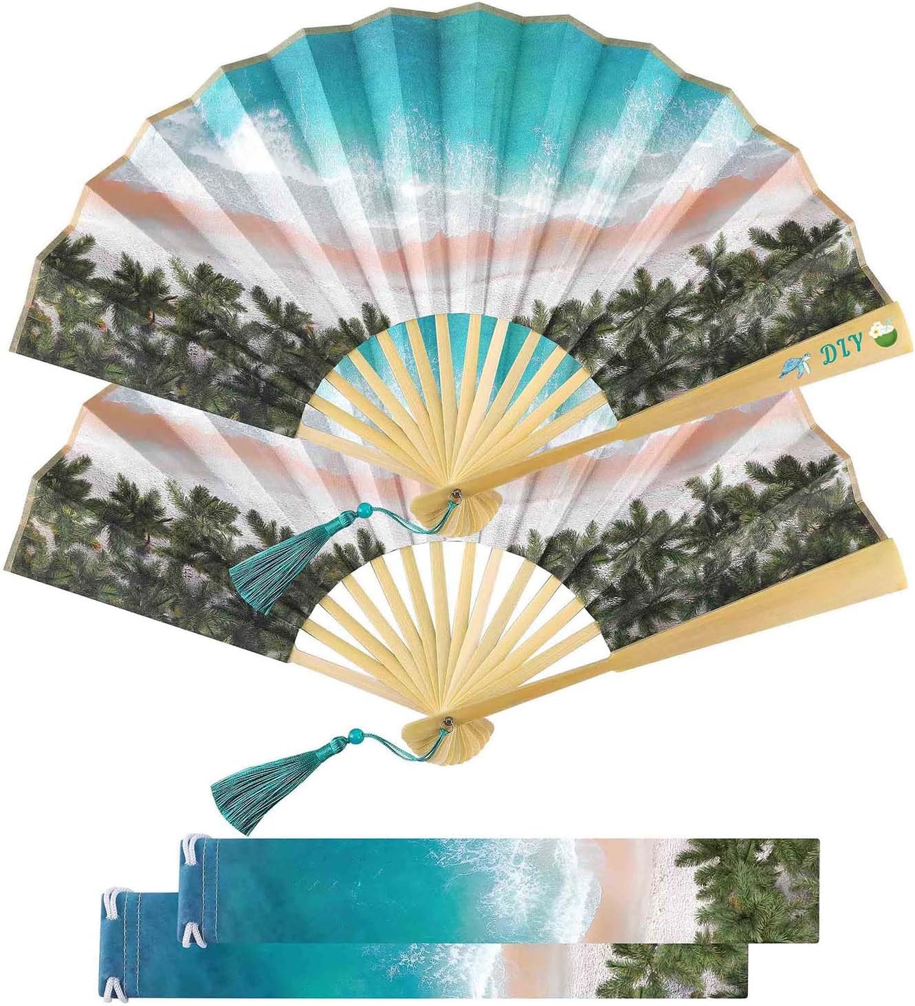 Amazon.com: 2PC Ocean Beach Palm Tree Wedding Favors Hand Folding Fans ...
