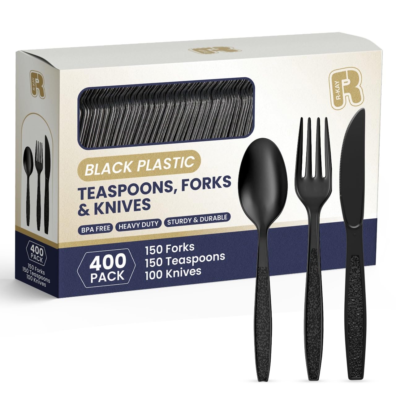 Amazon.com: R-kay 400 Pcs Black Plastic Silverware Heavy Duty - Black ...
