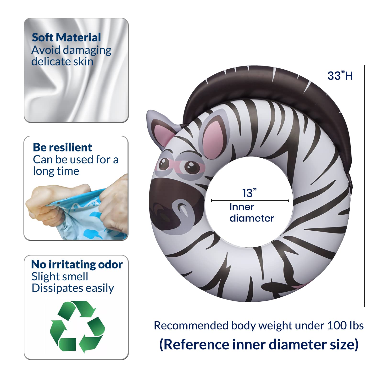 Snapklik.com : HOHQB Luxury Inflatable Zebra Pool Float