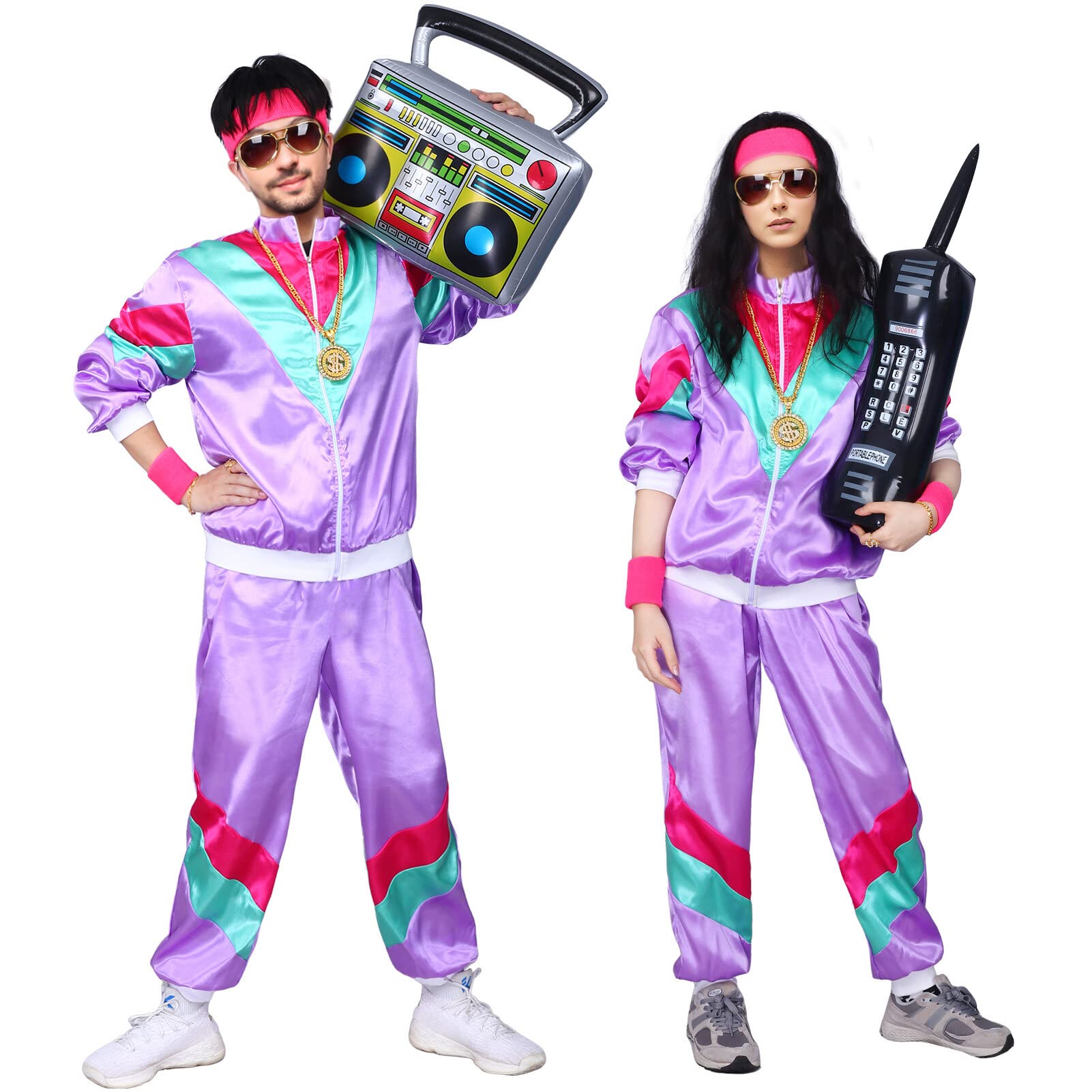 Amycute 80s Shell Suit Costume Men Women Retro Tracksuit 1980s Fancy ...