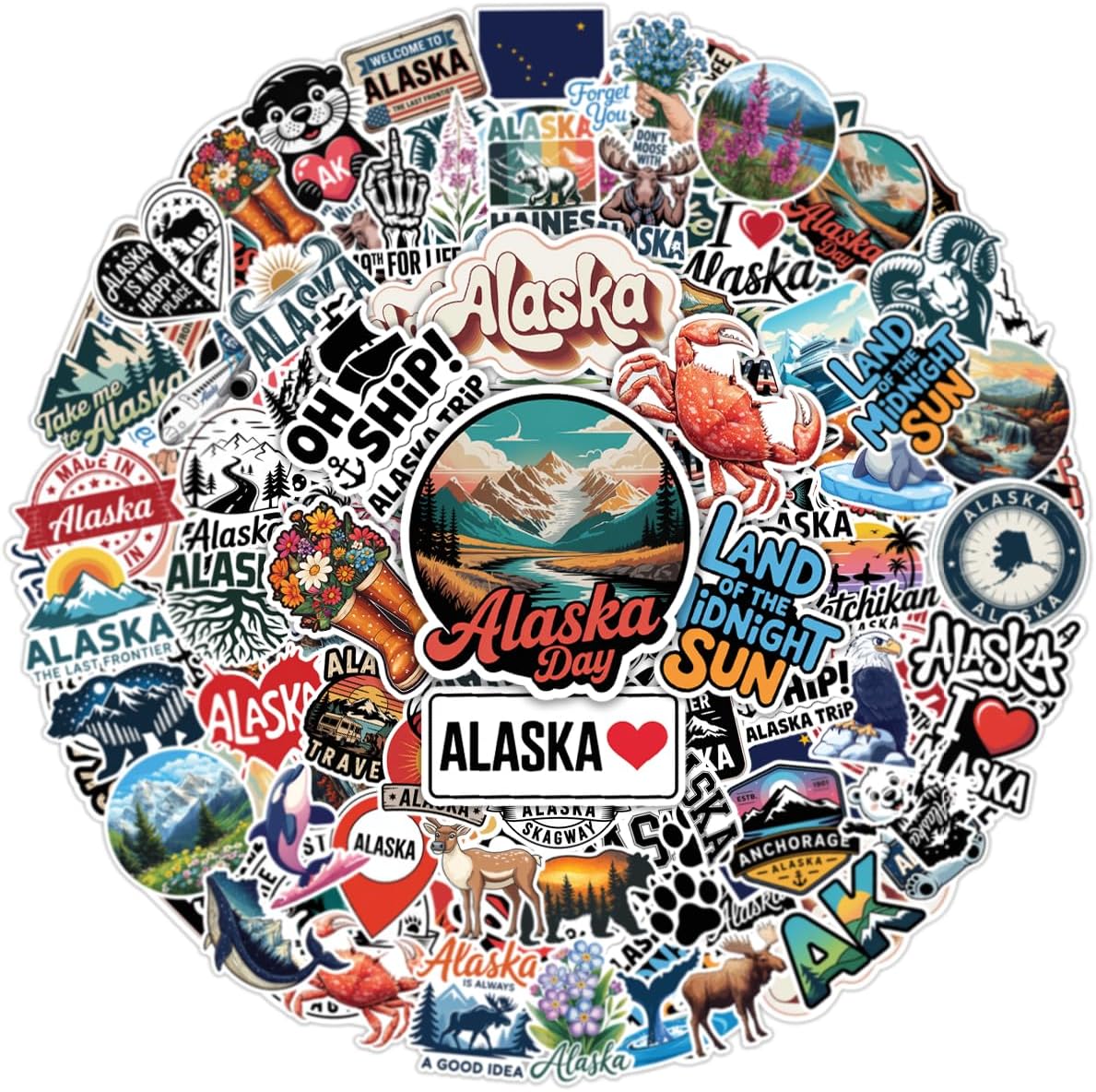 Amazon.com: 64PCS Alaska Stickers – Vintage Alaska Travel Decals, Cute ...
