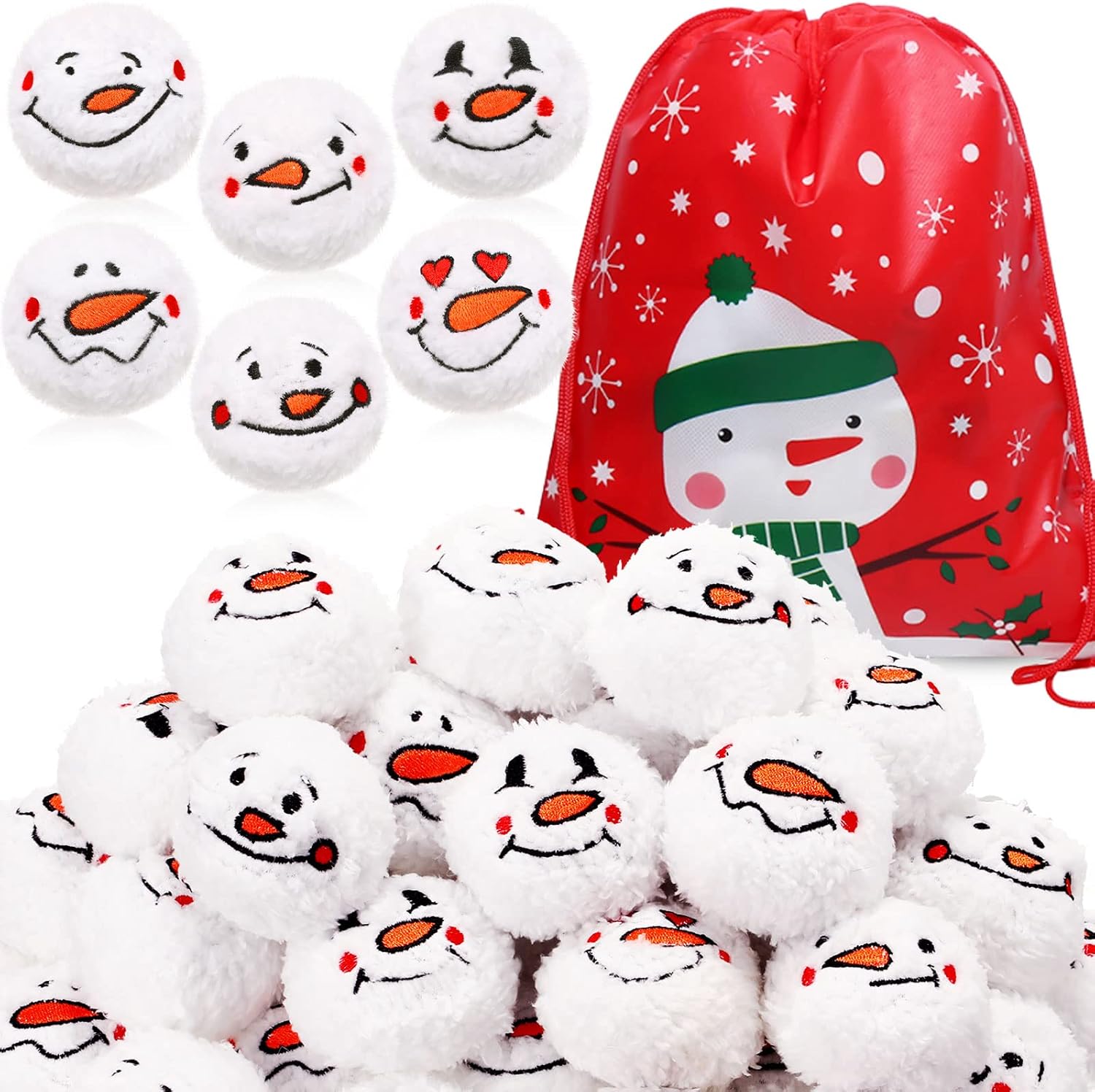 Amazon.com: 72 Pieces Snowball Fun Set Plush Snowmen Balls Fake ...