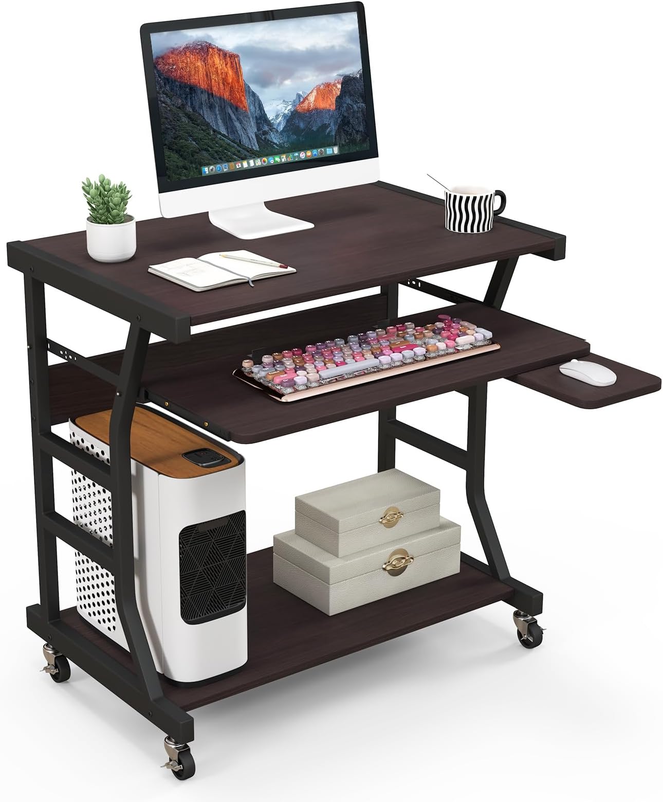 Amazon.com: LITTLE TREE Rolling C Side Table Portable Desk with Power ...