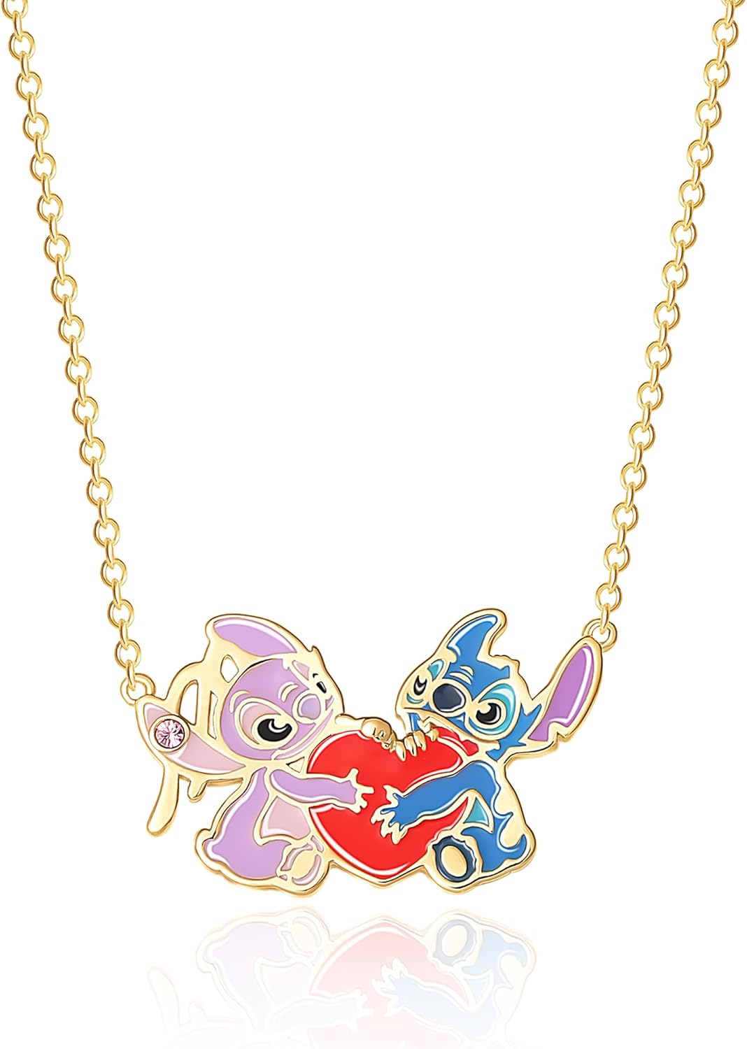 Amazon.com: Disney Womens Stitch and Angel Heart Pendant Necklace 18 ...