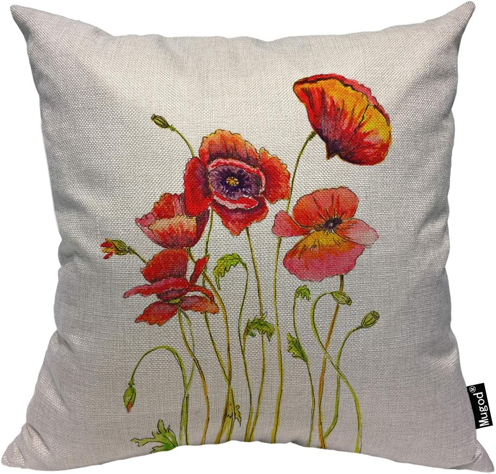 Amazon.com: Mugod Poppies Pillow Cover Watercolor Poppy Flower Floral ...