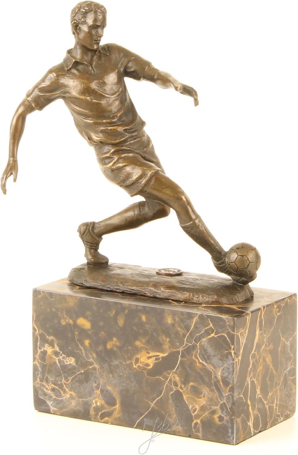 Bronze Sculpture – Football Player Figure on Marble Base Height 23.5 cm ...