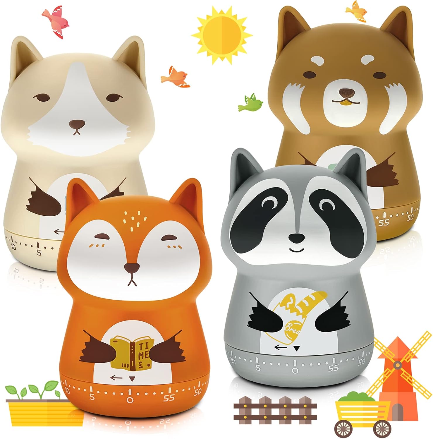 Amazon.com: 4 Pieces Cute Kitchen Timer Cartoon Animal Mechanical ...