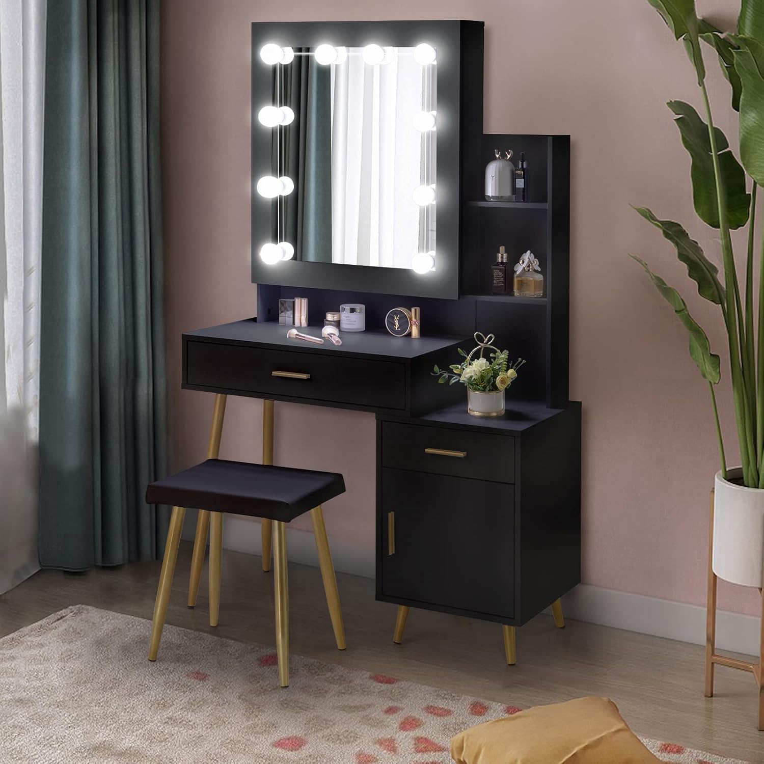 Amazon.com: Karl home Vanity Table with Lighted Sliding Mirror Modern ...