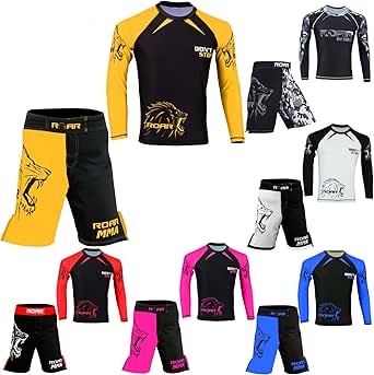 ROAR MMA Rash Guard & BJJ Shorts Set Mens Women Fight Wear Kids ...