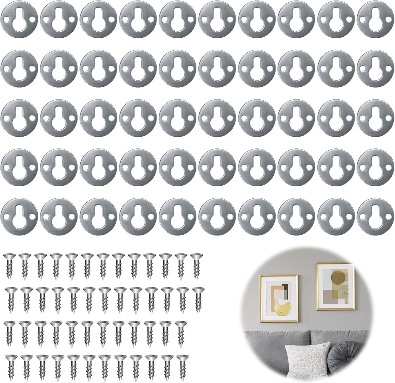 Pack of 50 Picture Hangers Hooks Heavy Duty Keyhole Hangers Round ...