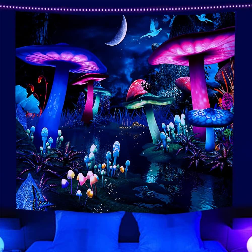 Amazon.com: Meyas Wall Tapestry Decoration UV Light Reactive Tapestry ...