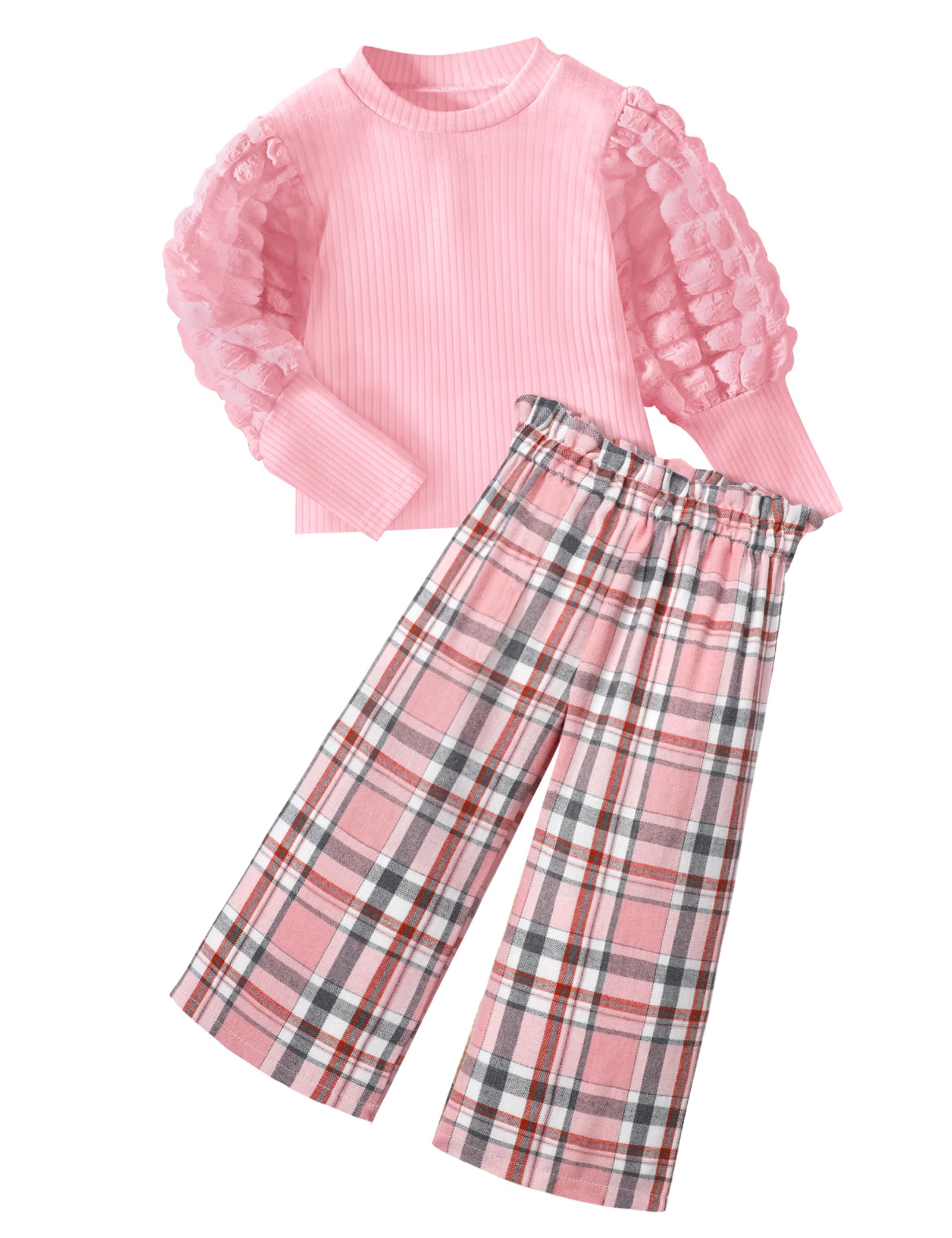 NAPU Toddler Girl Clothes 4T 5T Toddler Girl Outfits Pink Puff Sleeve ...