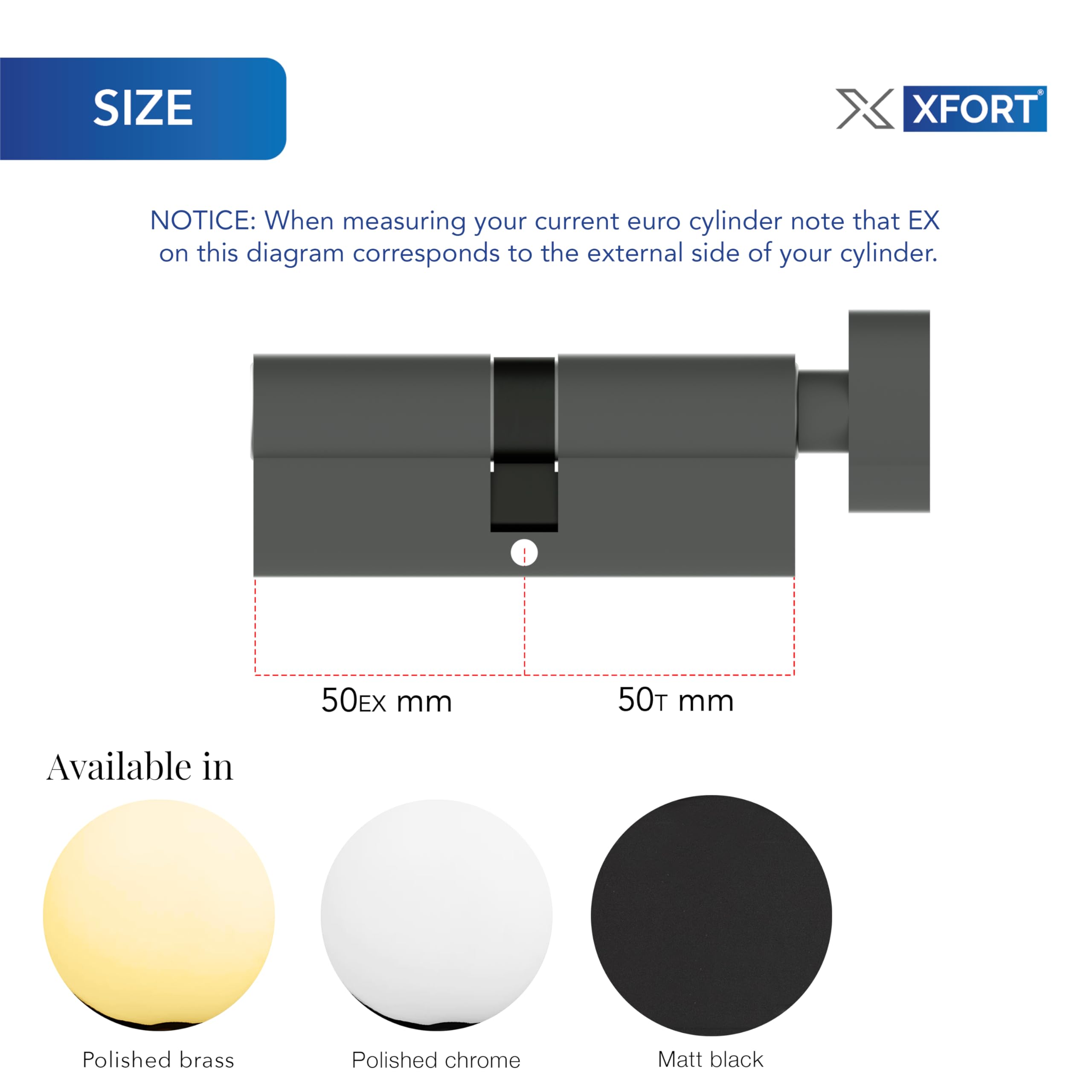 XFORT Matt Black Thumb Turn Euro Cylinder Lock 50/50T (100mm), Door ...