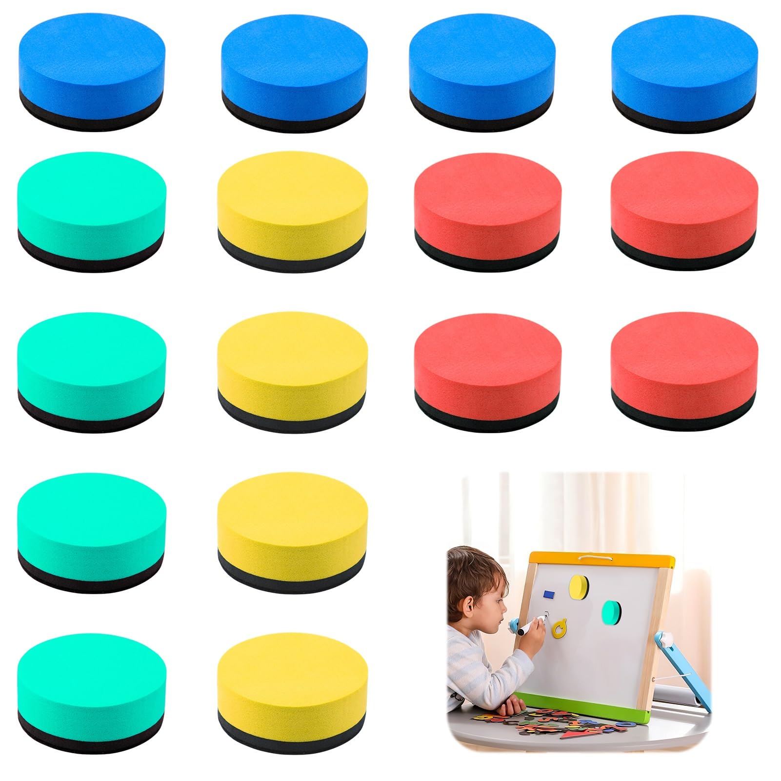 Fuitke 16 Pcs Mini Whiteboard Eraser, 5 cm Magnetic Dry Erase Erasers ...