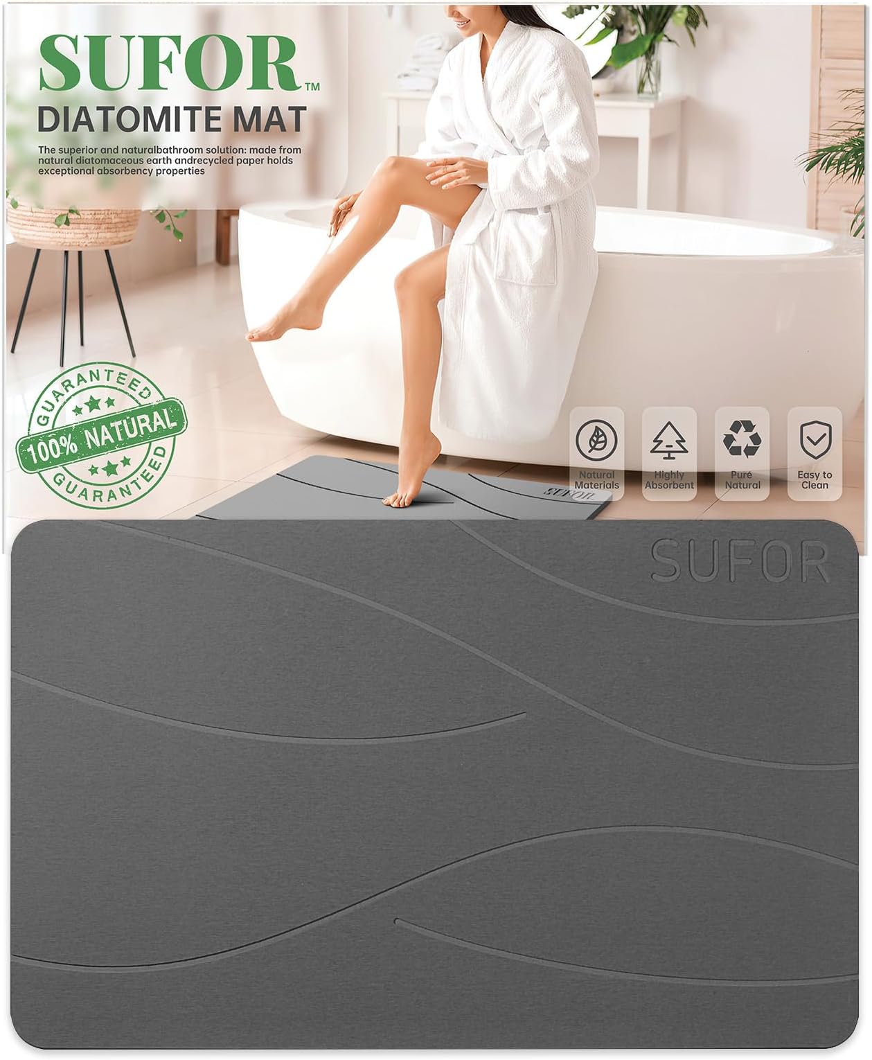 Amazon.com: DCUTIE Stone Bath Mat - Diatomaceous Earth Bath Mat, Non ...