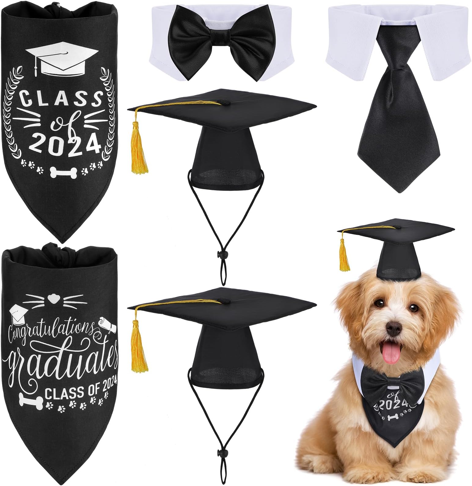 Amazon.com : Dog Graduation Cap and Bowtie Collar Set,Pet Grad Costume ...