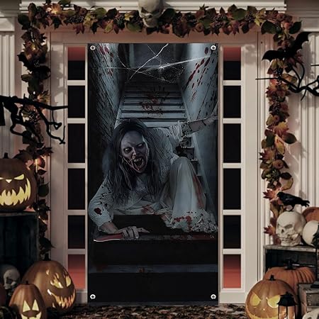 Amazon.com: Halloween Door Cover Scary Halloween Door Banner ...