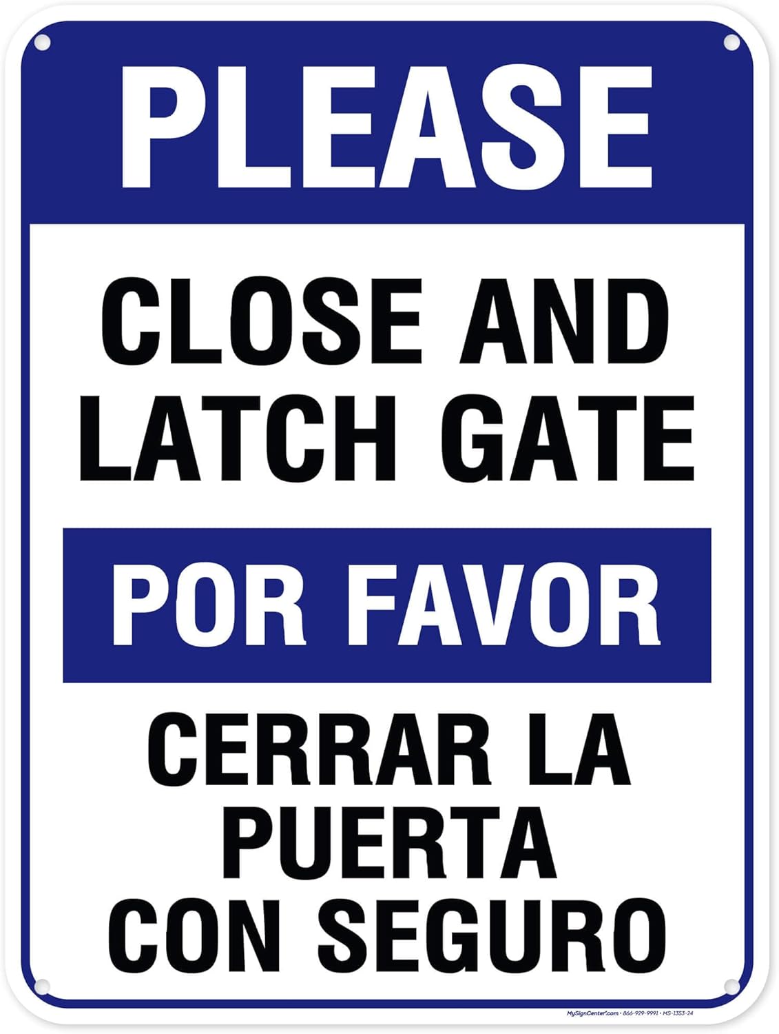 Amazon.com: Please Close and Latch Gate Sign, Bilingual English and ...