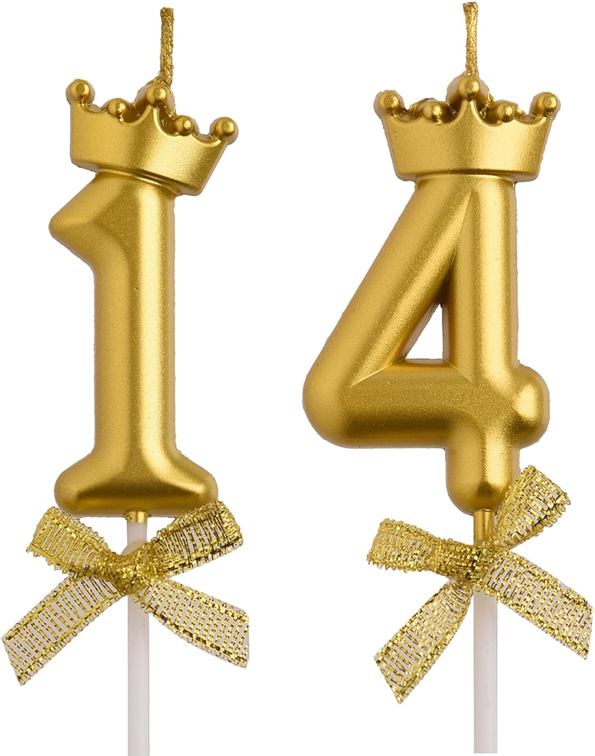 Amazon.com: AOOLADA 14th Birthday Candles, Gold 3D Number 14 Happy ...