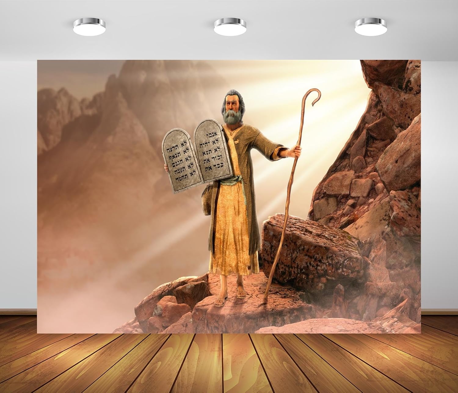 Amazon.com : Loccor 7x5ft Fabric Moses Holding Ten Commandments Tablets ...