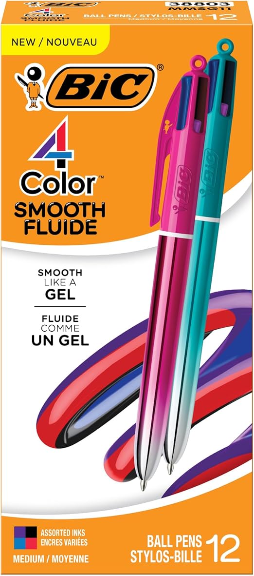 Amazon.com: BIC 4 Color Smooth Gradient Multicolor Ballpoint Pen, 1.0 ...