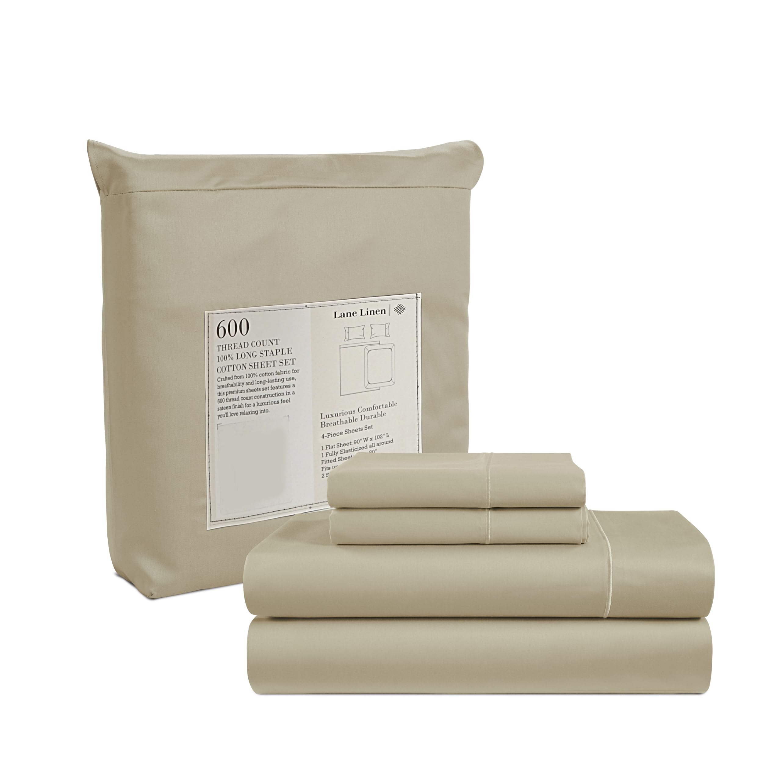 600 Thread Count 100% Cotton Full Bed Sheets - 4 Pc Full Size Sheets ...