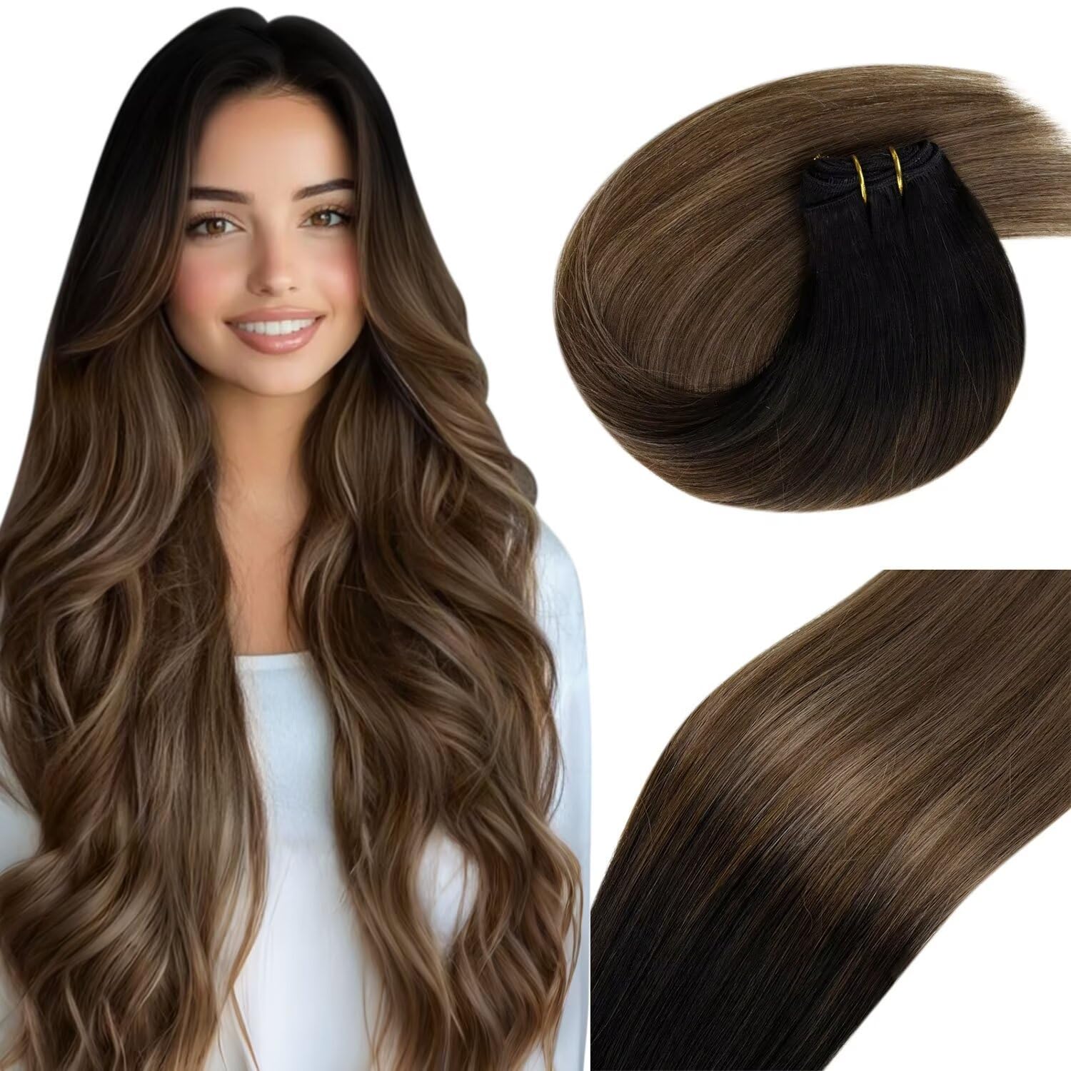Amazon.com : Vivien Weft Hair Extensions Human Hair 22 Inch Straight ...