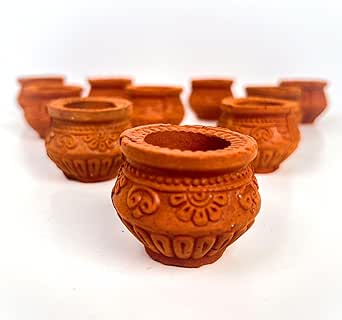 10 x Diwali Diyas Unpainted Matka Style Clay Diya/Candle Pot. for Puja ...