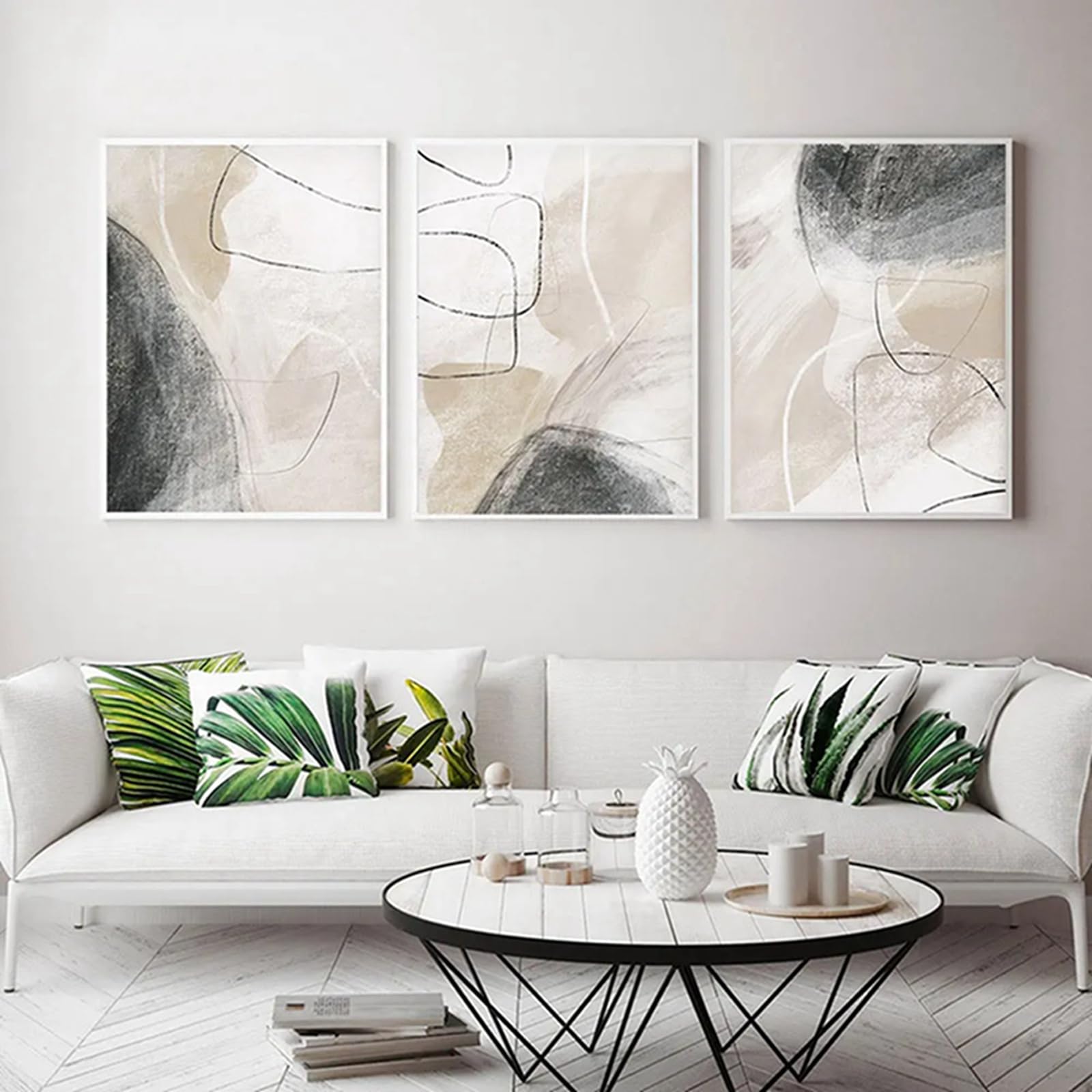 SUKPDJO Abstract Minimalist Poster Set Beige Black Grey Geometric Lines ...