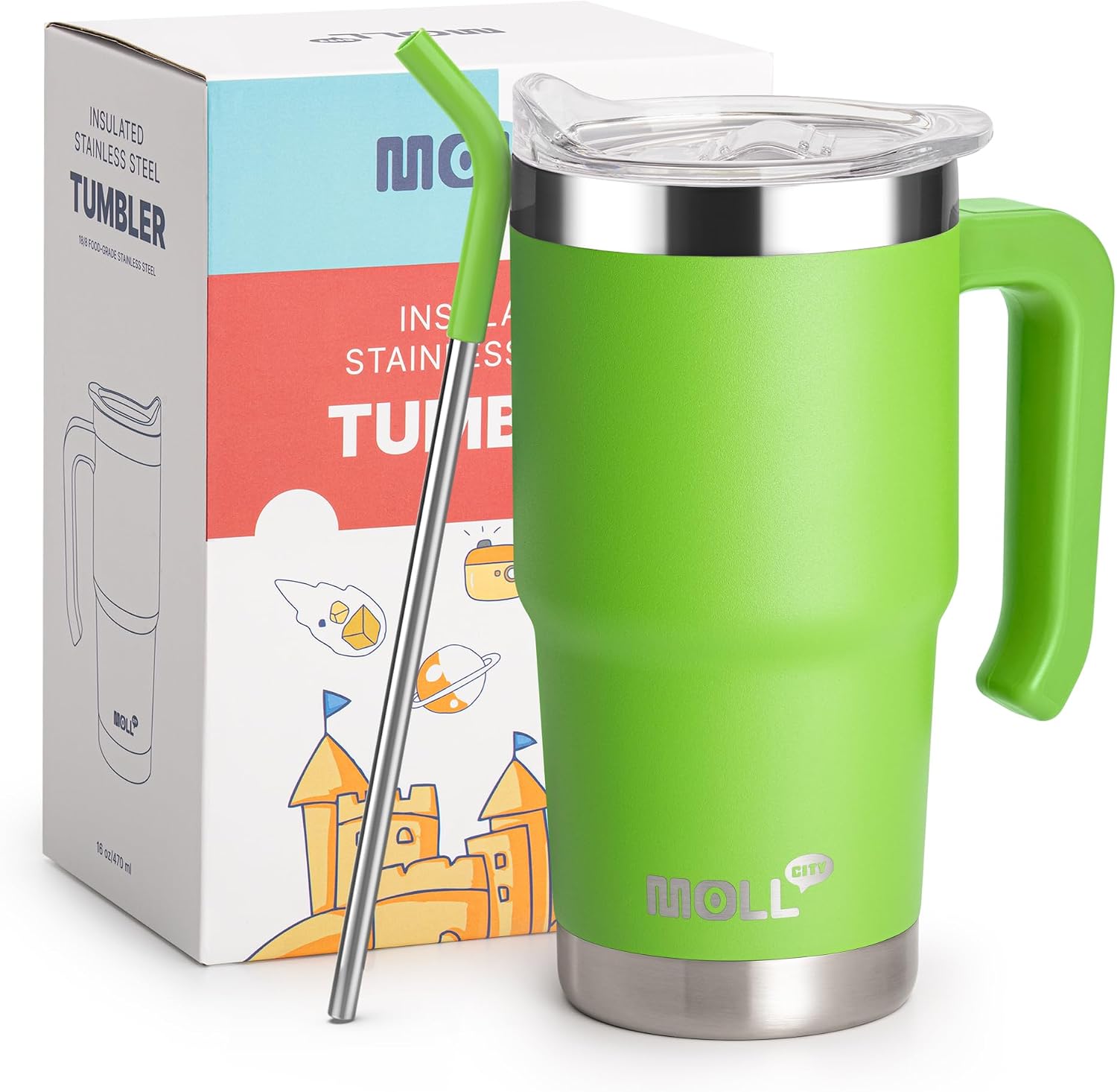 Amazon.com | Mollcity 16 oz Tumbler with Handle Reusable Stainless ...