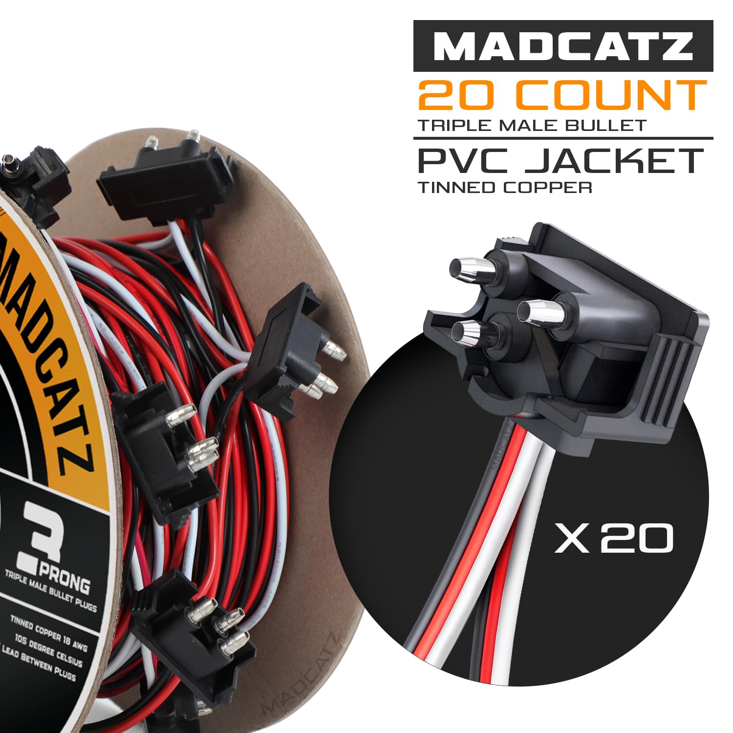 Rock Light Wiring Harness 3-Prong Female Bullet Plug - 100 Counts, 6.5 ...