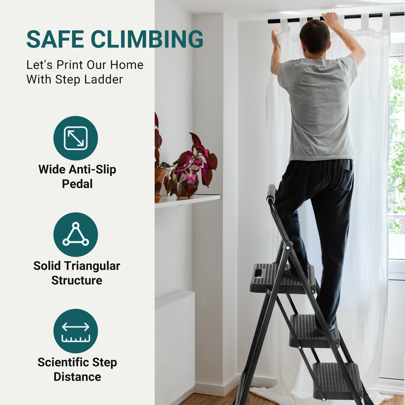 Snapklik.com : SMUG Step Ladder, 3 Step Stool Foldable