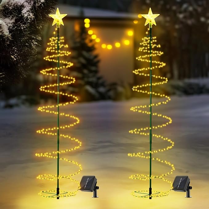 Amazon.com : Varku 2-Pack Solar-Powered Christmas Tree Lights, Metal ...