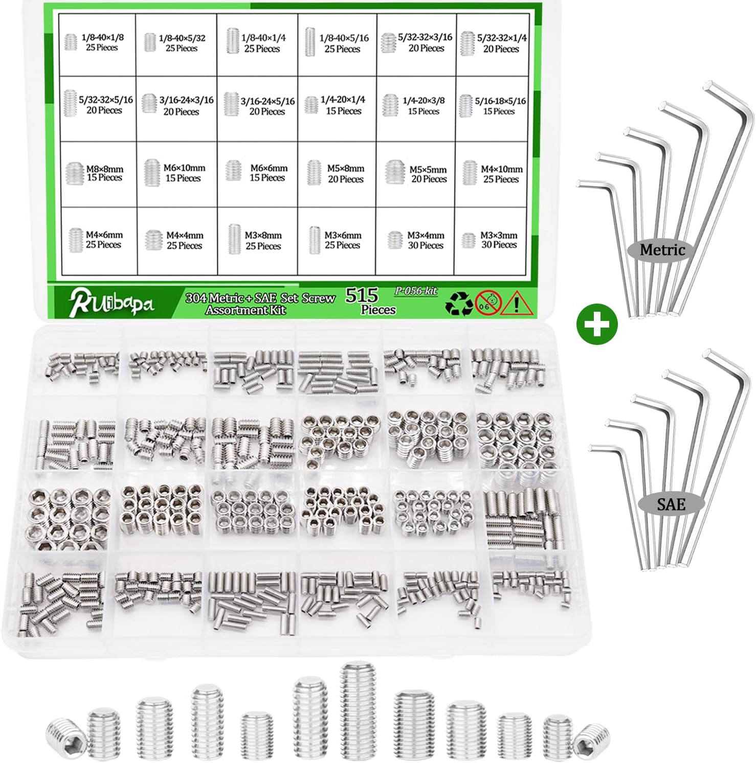 Amazon.com: M3 M4 M5 M6 Hex Socket Set Screws with Cup Piont Assortment ...