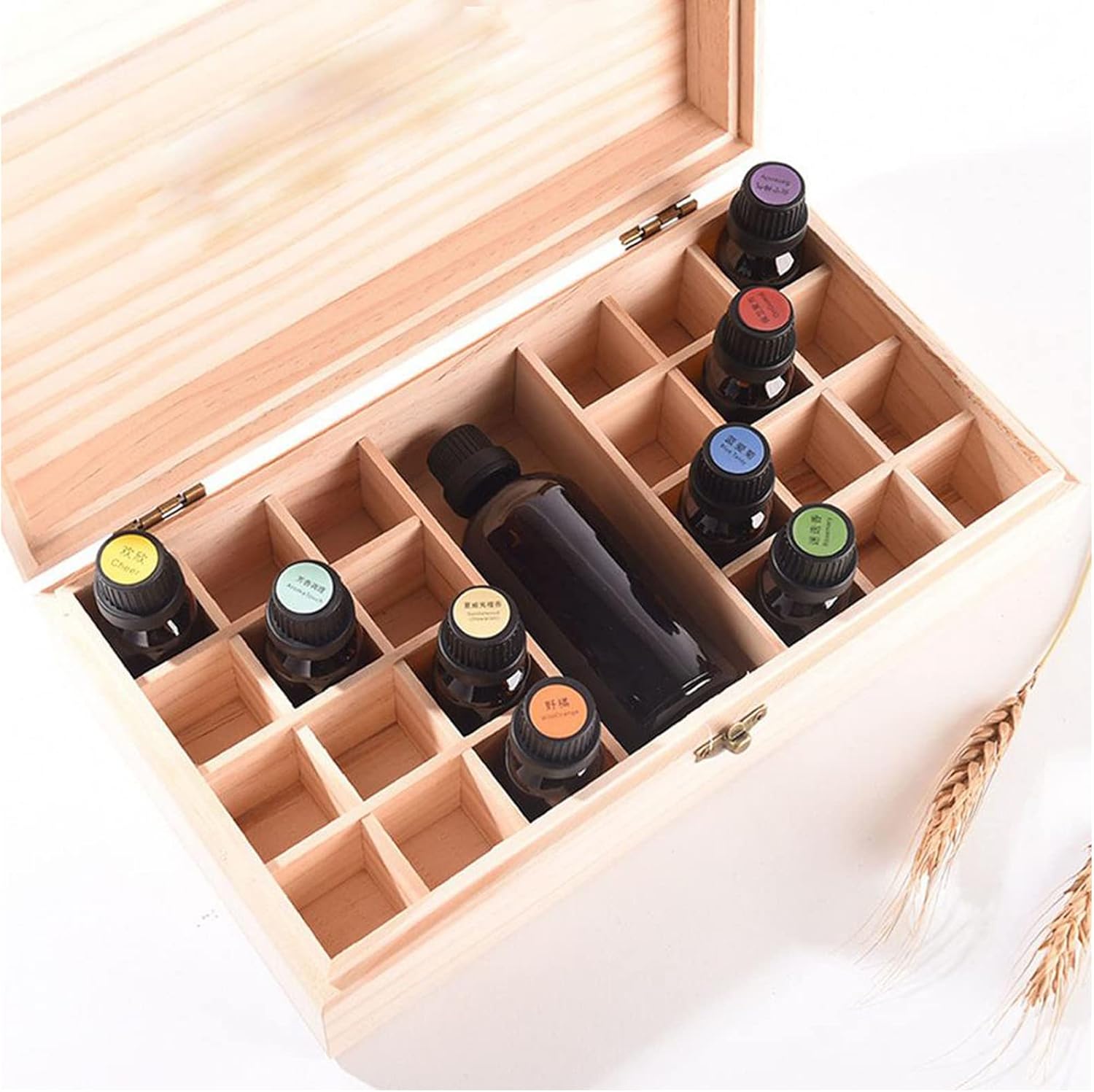 Cokritsm 25 Slot Wooden Essential Oil Storage Box Organiser Holds 5ml ...