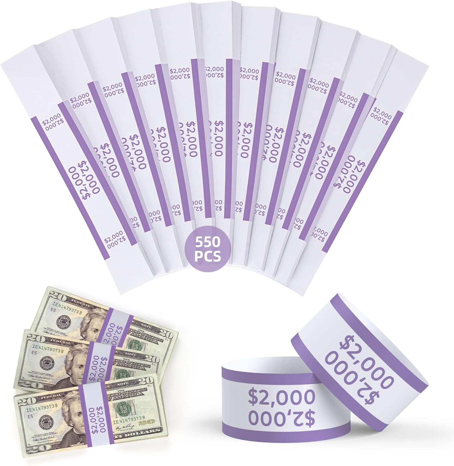 Amazon.com : Money Bands 550 Pack for Cash Self Adhesive Wrappers for ...