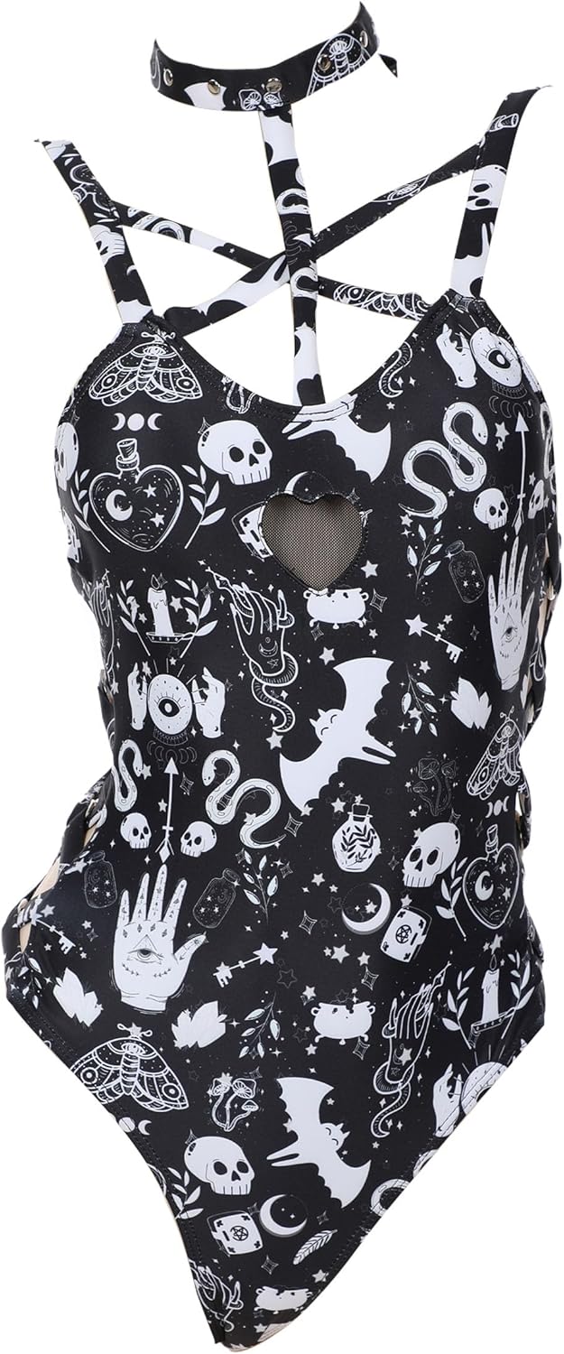 haikyuu Women Goth One Piece Swimsuit Skeleton Swimsuit Gothic Bathing ...