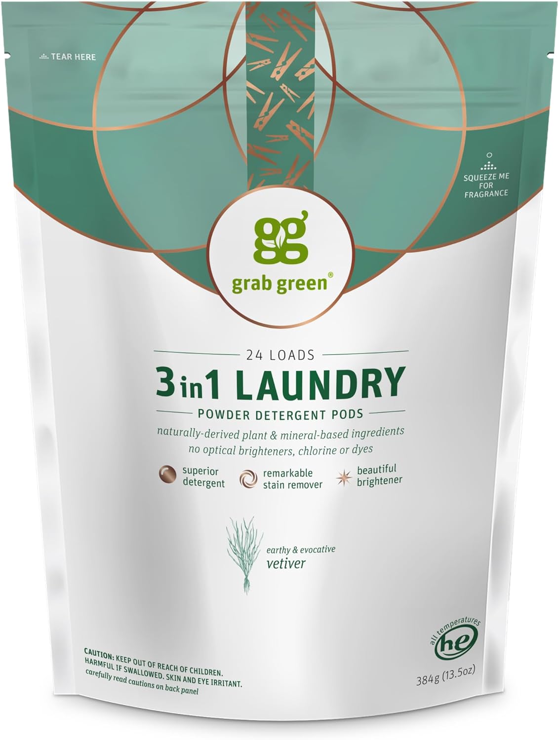 Amazon.com: Grab Green 3-in-1 Laundry Detergent Pods, 24 Count, Vetiver ...