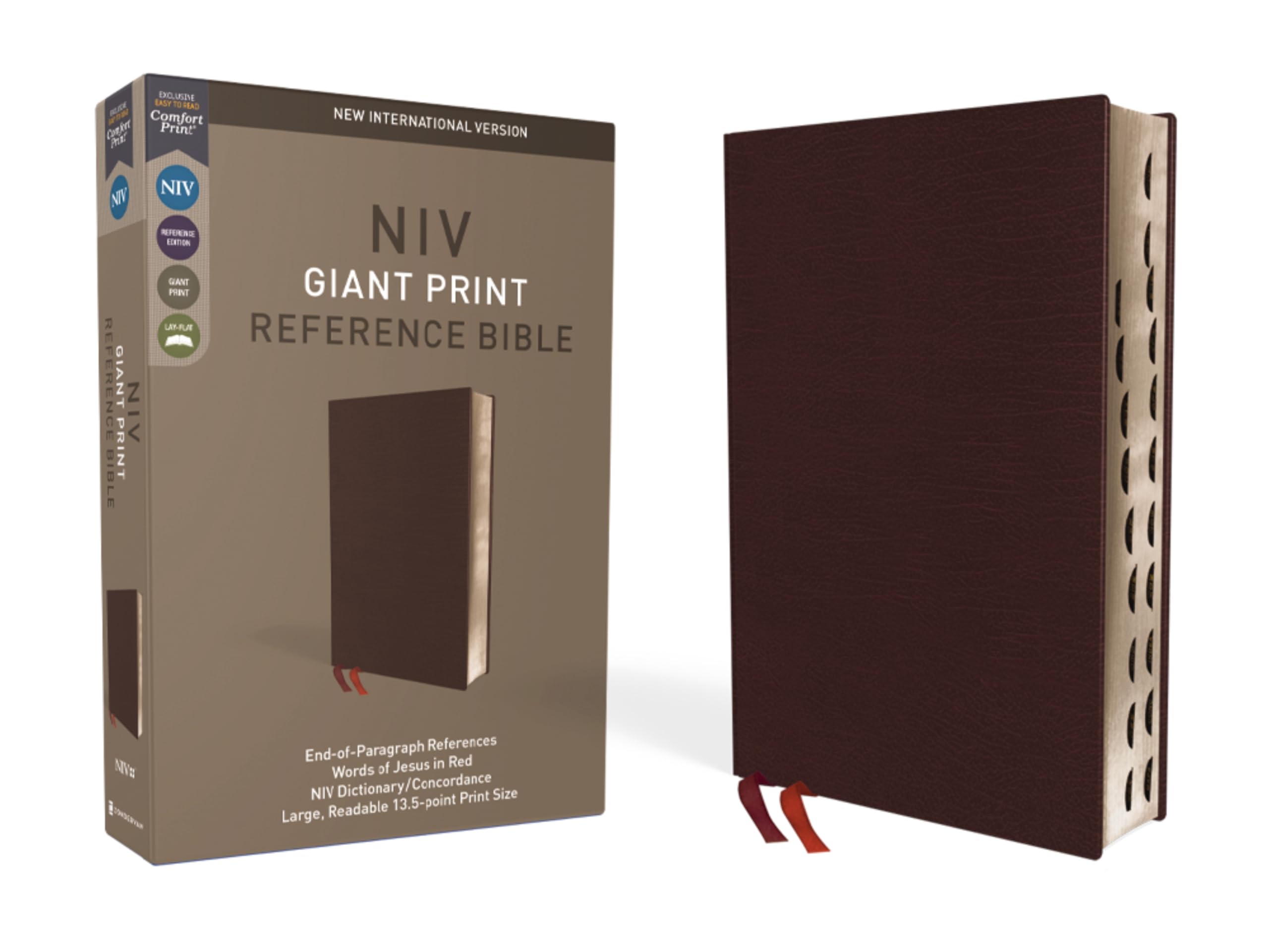 NIV, Reference Bible, Giant Print, Bonded Leather, Burgundy, Red Letter ...
