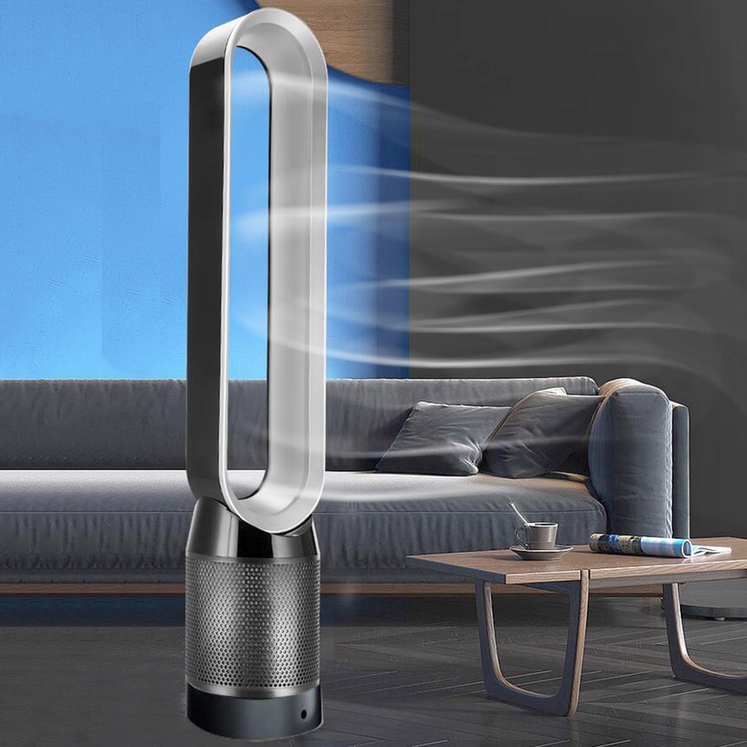 Amazon.com: Bladeless Fan 8 Speeds Tower Fan (Silver Black) Summer ...