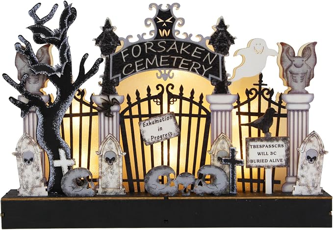 Amazon.com: Gusio Spooky Cemetery Tabletop Light - Wooden Halloween ...