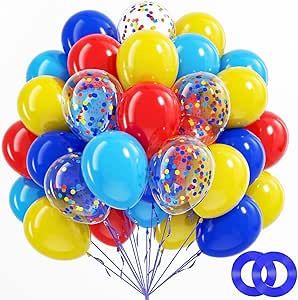 Amazon.com: BAUANOOY Carnival Balloons, 60pcs 12 Inch Red Light Blue Royal Blue Yellow Latex ...