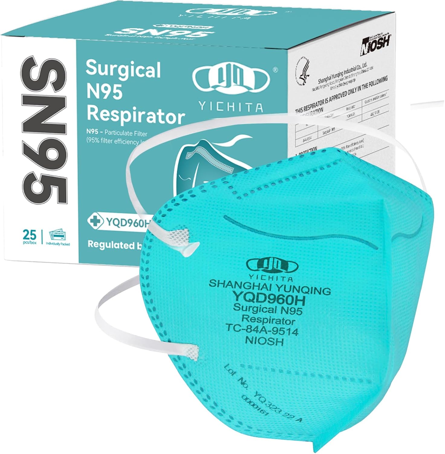 Amazon.co.jp: [YQ YICHITA] Surgical N95マスク 25枚 医療用 コロナ対策 NIOSH認証 個包装 折畳 ...