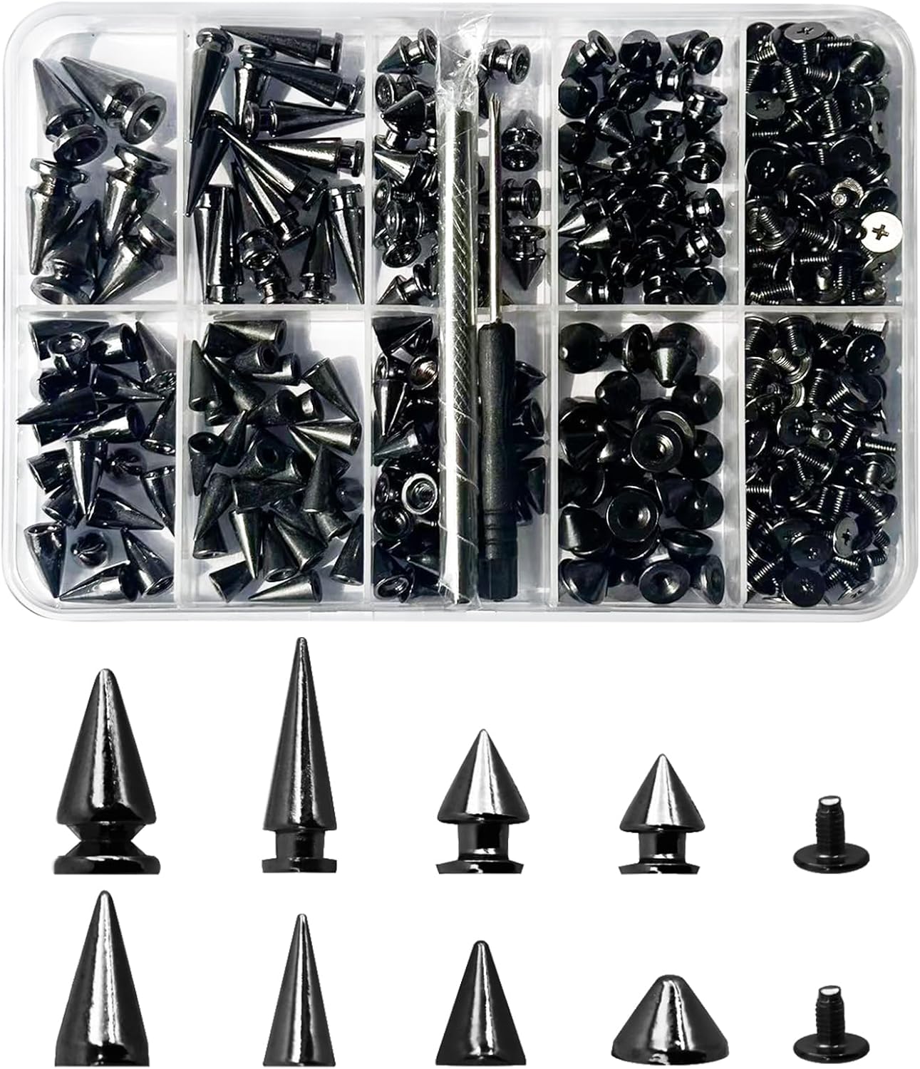 Amazon.com: Rckcu 354 Pcs Punk Spikes and Studs Kit, 8 Sizes Metal Cone ...
