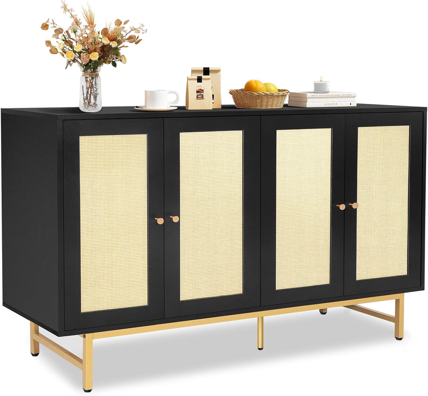 Amazon.com - QuicMiou Sideboard Buffets Cabinet with 4 Rattan Doors ...