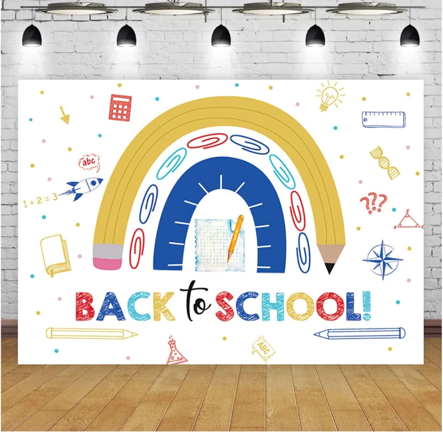 Amazon.com : Back to School Photography Backdrop Rainbow Pen Book Math ...