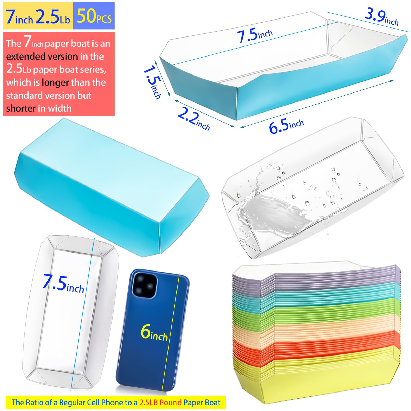 Snapklik.com : MotBach 7inch 2.5Lb Paper Food Boat Trays Disposable ...