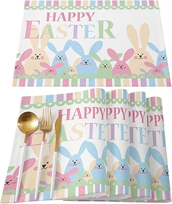 Amazon.com: Easter Placemats Set of 6 Easter Rabbit Eggs Plastic Table ...